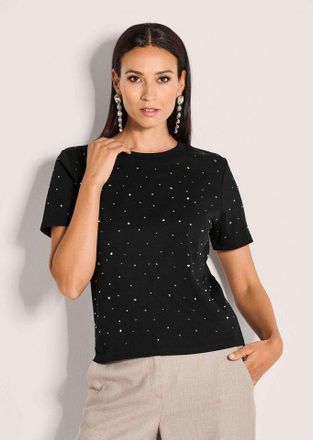 Madeleine Kurzarmshirt Luxuri&ouml;ses Shirt mit Strassakzenten Rundhals, funkelnde Details und kurze &Auml;rmel