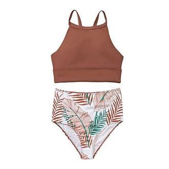 Generic Tankini pour femme avec short, taille haute, grande taille, maillot de bain basique gainant deux pi&egrave;ces, maillot de bain de piscine, bas de bikini d&eacute;t