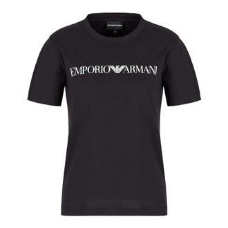 Emporio Armani Organisches Jersey T-Shirt Marineblau Logo - - Tops - Damen - Blau - M