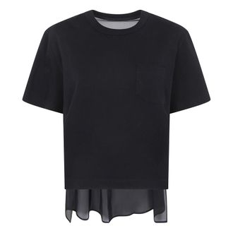sacai Twill Baumwoll-Jersey-T-Shirt - - Tops - Damen - Schwarzk - M