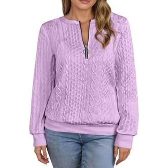 Generic Sweat-shirt à capuche sans capuche pour femme - Couleur unie - Pull décontracté - Col zippé - Manches longues - Haut athlétique pour un usage quotidie