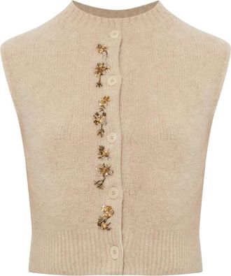 Forte_Forte Westen mit Verzierungen - - Knitwear - Damen - Beige - M