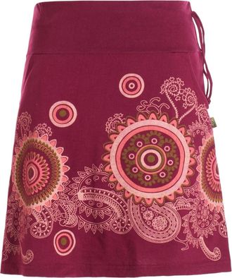 vishes kurzer Damenrock mit Mandalas in dunkelrot I Gr&ouml;&szlig;e M (38) I Handgefertigt aus 100% Baumwolle I Rock mit breitem Bund I F&uuml;r warme & kalte Monate I Nach