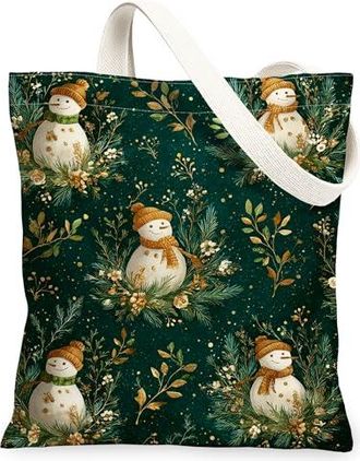 Generic Sacs fourre-tout vintage en toile motif bonhomme de neige fantaisie, sacs d&eacute;picerie r&eacute;utilisables, l&eacute;gers et lavables avec bandouli&egrave;re pour le shoppin