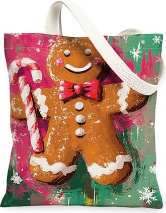 Generic Sacs fourre-tout en toile de pain d&eacute;pices, jolis biscuits de vacances, sacs r&eacute;utilisables, l&eacute;gers et lavables avec bandouli&egrave;re pour voyage, marron, 13