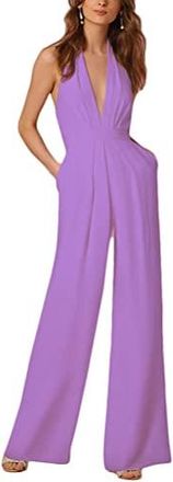 TOMWELL Jumpsuit Femmes Combinaison Manches Courtes Col Rond Couleur Unie Barboteuse Jumpsuit Dété Chic Élégant Slim Pantalon Loose Casual Combishort avec Cei