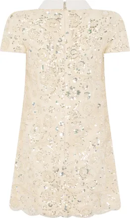 Self Portrait Sequin-Embellished Floral Lace Mini Dress - Cream