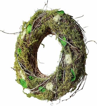 Loberon Trockenblumenkranz Vantile, aus Echten Zweigen Gebunden, Verziert mit Eichenbl&auml;ttern und Artemisia, T&uuml;rkranz, Dekoration, Kiefernzweige, Rattan, braun