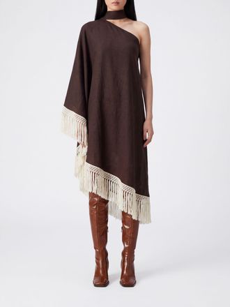 Taller Marmo Robe midi asym&eacute;trique en lin avec franges et &eacute;paule d&eacute;nud&eacute;e