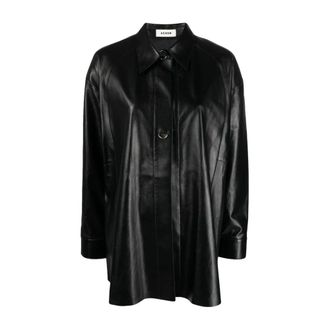 &Aacute;eron Schwarzes Leder Langarmhemd - - Blouses & Shirts - Damen - Schwarzk - S