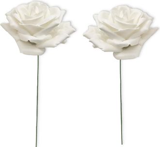 Matches 21 Gro&szlig;e Wachs-Rosen 2er Set Perlmutt - dauerhaft haltbare Textil-Rosen mit Wachs-Bl&uuml;ten