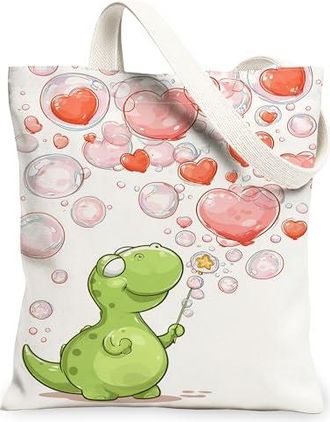 Generic Sacs fourre-tout en toile de dinosaure, sacs d&eacute;picerie r&eacute;utilisables, l&eacute;gers et lavables avec bandouli&egrave;re Ca, blanc, 13x15 Inch