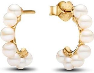 Pandora Pandora Timeless Créoles en métal plaqué or 14 carats avec perle de culture deau douce traitée blanche