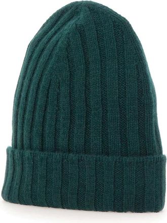 Gran Sasso Homme, Accessoires, Vert, Taille: 50 CM Bonnet en cachemire à revers côtelé