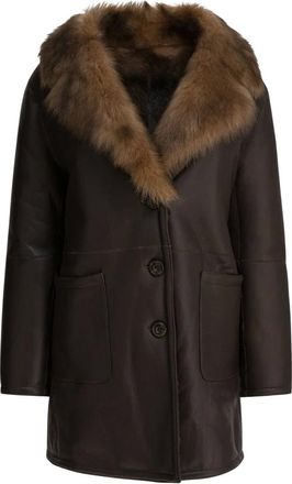 Break & Walk Manteau &agrave; boutons avec col en fourrure - Femme - Vestes - Brun - Taille: 42 FR