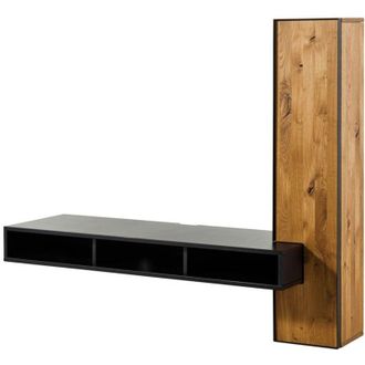 Massivmoebel24 Wohnwand schwebend Wildeiche 161x49x140 natur ge&ouml;lt / schwarz lackiert starnberg 08