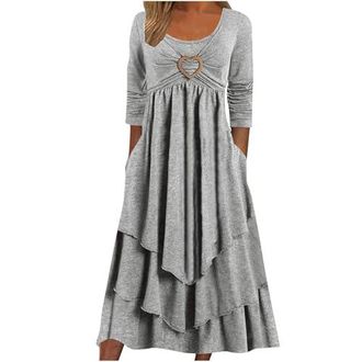 Generic Robe pliss&eacute;e &eacute;l&eacute;gante &agrave; manches longues avec ourlet &agrave; volants irr&eacute;guliers et volants pour femme, gris clair, XL