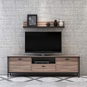 Homemania TV-Schrank, Melamin, Metall, Schwarz, Holz