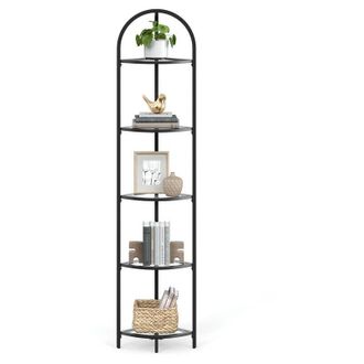 Vasagle &Eacute;tag&egrave;re dAngle &agrave; 5 Niveaux, Biblioth&egrave;que, Porte-Plantes, &Eacute;tag&egrave;re de Salle de Bain, Verre Tremp&eacute;, Cadre en M&eacute;tal, Style Moderne, pour Salon