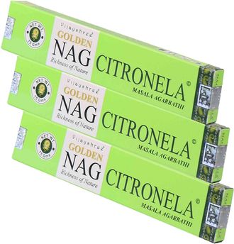 NKlaus 3X Golden Nag Räucherstäbchen - 45g erfrischendes Zitronenduft Räucherwerk, Reinigung & Meditation