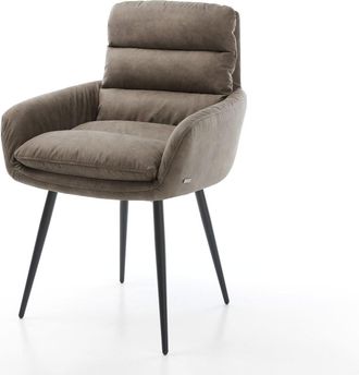 DELIFE Esszimmerstuhl Abelia-Flex mit Armlehnen Mikrofaser Taupe Vintage 4-Fuß konisch Schwarz, Esszimmerstühle