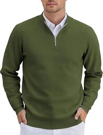 Coofandy Hommes Pulls 1/4 Zip Col Roulé Pulls tricotés Pull dhiver à Manches Longues Zip Sweater Turtleneck Pulli Pull de Travail pour Hommes Vert Armée XXL