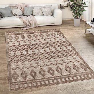 Paco Home Tapis Exterieur Terrasse Salon Cuisine Motif Scandinave Motif Ethnique Uni, Dimension:200 cm Rond, Couleur:Beige
