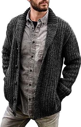 Generic Cardigan pour homme - Couleur unie - En tricot - Avec bouton - Col en V - Pull &eacute;pais - Chaud - Doublure polaire - Manteau dhiver simple et classique -