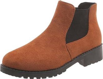 Generic Bottines beiges pour femme - Bottines &agrave; fond &eacute;pais avec manchette &eacute;lastique - Confortables en faux daim - Chaussures dext&eacute;rieur imperm&eacute;ables pour femm