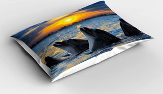 Abakuhaus Tier Kissenbezug, Bottle Nosed Dolphins, Dekorativer Standard King Size Gedruckter Kissenbezug, 80 x 40 cm, Blau grau