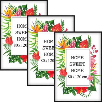 MG Design Set aus 3 Schwarz Bilderrahmen 80 x 120 cm - Aus echtem Holz mit Acrylglas, zum Aufh&auml;ngen & Aufstellen, f&uuml;r Fotos, Poster & Puzzle