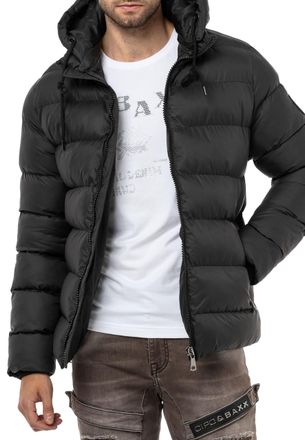 Cipo & Baxx Herren Mantel CM224 Schwarz - Stylische Winterjacke im modernen Design mit warmem Innenfutter, abnehmbarer Kapuze und funktionalen Details für kalte T
