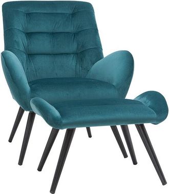 Miliboo Miliboo - Design-Sessel und Fußstütze aus petrolfarbenem Stoff zoe