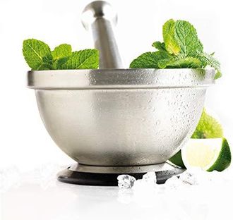 Mastrad Mastrad Mörser und Stößel aus Edelstahl - widerstandsfähig und geruchsneutral - mit rutschfestem Boden - spülmaschinenfest, Acier-silicone