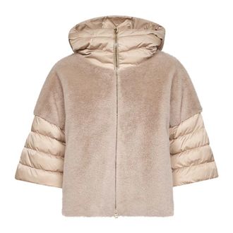 Herno Beiger Gesteppter Pelzbesetzter Mantel mit Kapuze - - Jackets - Damen - Braun - S