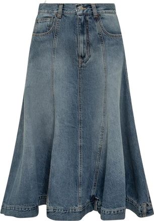 Victoria Beckham Femme, Jupes, Bleu, Taille: W27 Jupe midi &eacute;vas&eacute;e en denim &agrave; panneaux