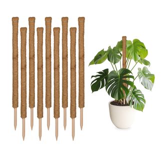 Relaxdays Kokosstäbe 10er Set, Pflanzenstäbe für Monstera, Efeutute und mehr, 90 cm lang, Kokosfaser und Holz, Natur