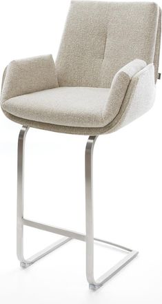 DELIFE Barstuhl Clea-Flex Webstoff Soft Beige Freischwinger Flach Edelstahl Silberfarben, Barst&uuml;hle