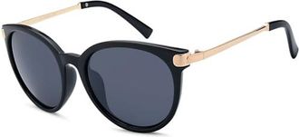 styleBREAKER Lunettes de soleil pour femmes en forme oeil de chat, monture en plastique pleine et branches en métal 09020073, Monture Noire-Dorée/Verre Gris teinté