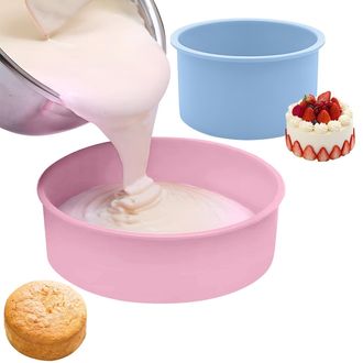 Generic Runde Silikon-Kuchenform, BPA-frei, wiederverwendbar, runde Silikon-Backform für Chiffon-Kuchen, 2 verschiedene Größen (Farbe B (20,3 cm + 10,2 cm), 2
