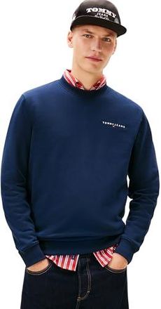 Tommy Jeans TJM Reg Linear Crew Ext Dm0Dm20249 Sweat-Shirt &agrave; Enfiler, Blue (Dark Night Navy), S Homme