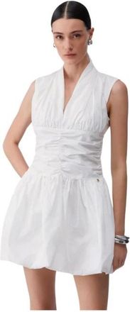 Liu Jo Femme, Robes, Blanc, Taille: 36 FR Robe Boule Fronc&eacute;e &agrave; Col en V en Coton