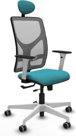 Piqueras y Crespo T&uuml;rkisfarbener Schreibtischstuhl mit wei&szlig;en und schwarzen Armlehnen, h&ouml;henverstellbarer Lendenwirbelst&uuml;tze und festem Kopfteil, ausgestattet mit Syncr