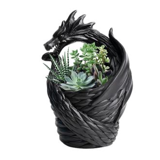 Generico Drachenvase - Skulptur mit gr&uuml;nen, handgefertigt aus Harz, dekorativer St&auml;nder f&uuml;r Pflanzen, k&uuml;nstlerischer, f&uuml;r Zuhause, Tisch, Garten, Blumenarrange