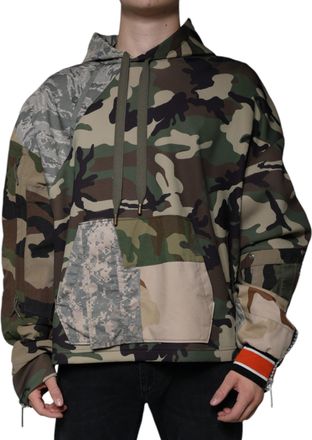 Dolce & Gabbana Mens Multicolor Camouflage Hooded Sweatshirt Sweater Polyester Cotton Elastane Clothing