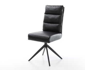 DELIFE Drehstuhl Pela-Flex Echt-Leder Schwarz Kreuzgestell breit Schwarz 360&deg; drehbar Wippfunktion Taschenfederkern, Esszimmerst&uuml;hle