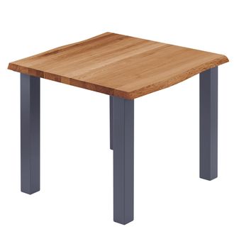 Lamofootwear Manufaktur Esstisch K&uuml;chentisch Schreibtisch Couchtisch aus Massivholz, mit Baumkante 60x60x76 cm (AxBxH), Classic, Dunkel/Anthrazit, LBB-01-A-004-701