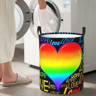 Generic Aufbewahrungskorb Regenbogen Herzen Gay Pride Liebe, Kleider Tasche Universell W&auml;schekorb Elegante Waschekorbsammler F&uuml;r Kleidung W&auml;sche 34X42Cm