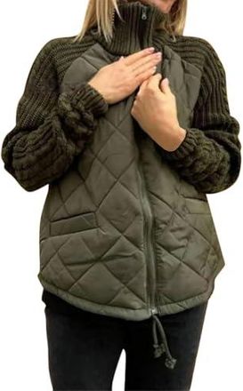 Generic Vestes en tricot pour femme 2026 - Veste bouffante en patchwork confortable pour lautomne et lhiver, vert militaire, XXL