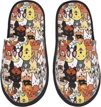 Generic Chaussons Femme Homme Impression De Groupe Chats Et Chiens Chaussons Doubl&eacute;es En Peluche Confort Chaude Pantoufles, Pour Femmes, Mariage, F&ecirc;te, L